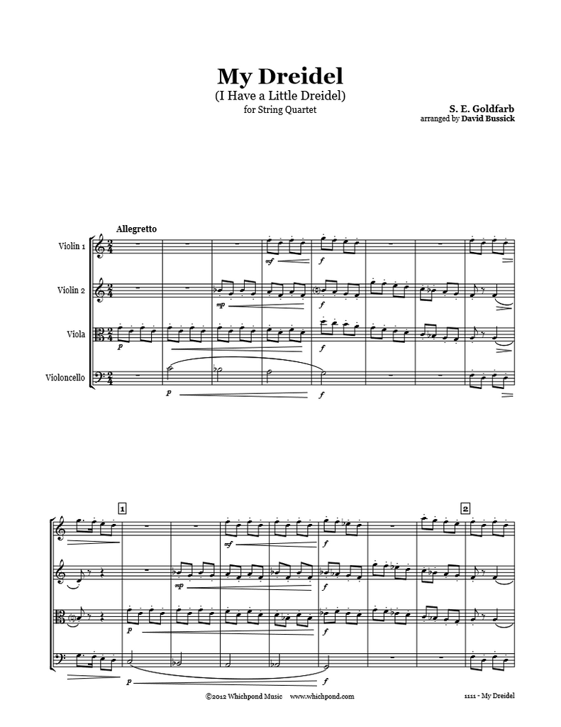 I Have A Little Dreidel String Quartet PDF Hanukkah Sheet Music ...