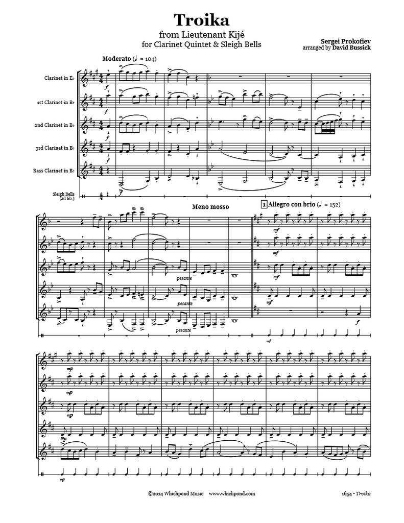 Prokofiev Troika Clarinet Quintet & Sleigh Bells – Whichpond Music