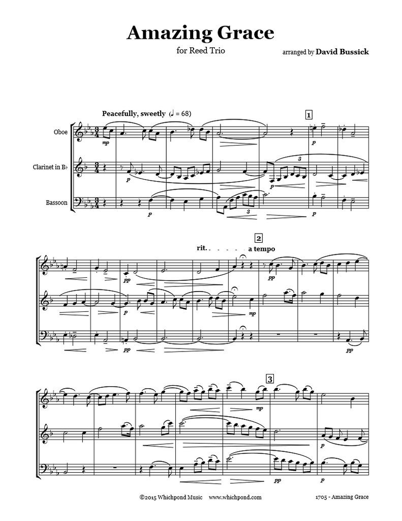 Amazing Grace Oboe/Clarinet/Bassoon Trio PDF Sheet Music Sacred Hymn ...