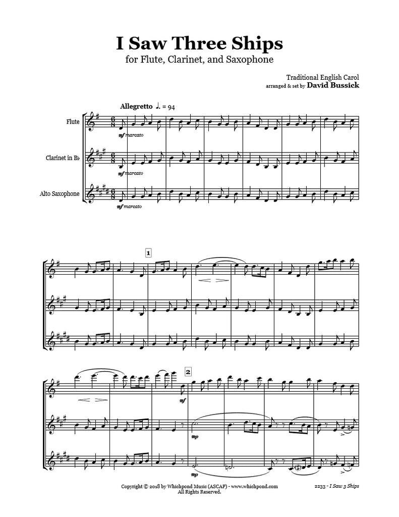 I Saw 3 Ships Flute/Clarinet/Sax Trio – Whichpond Music