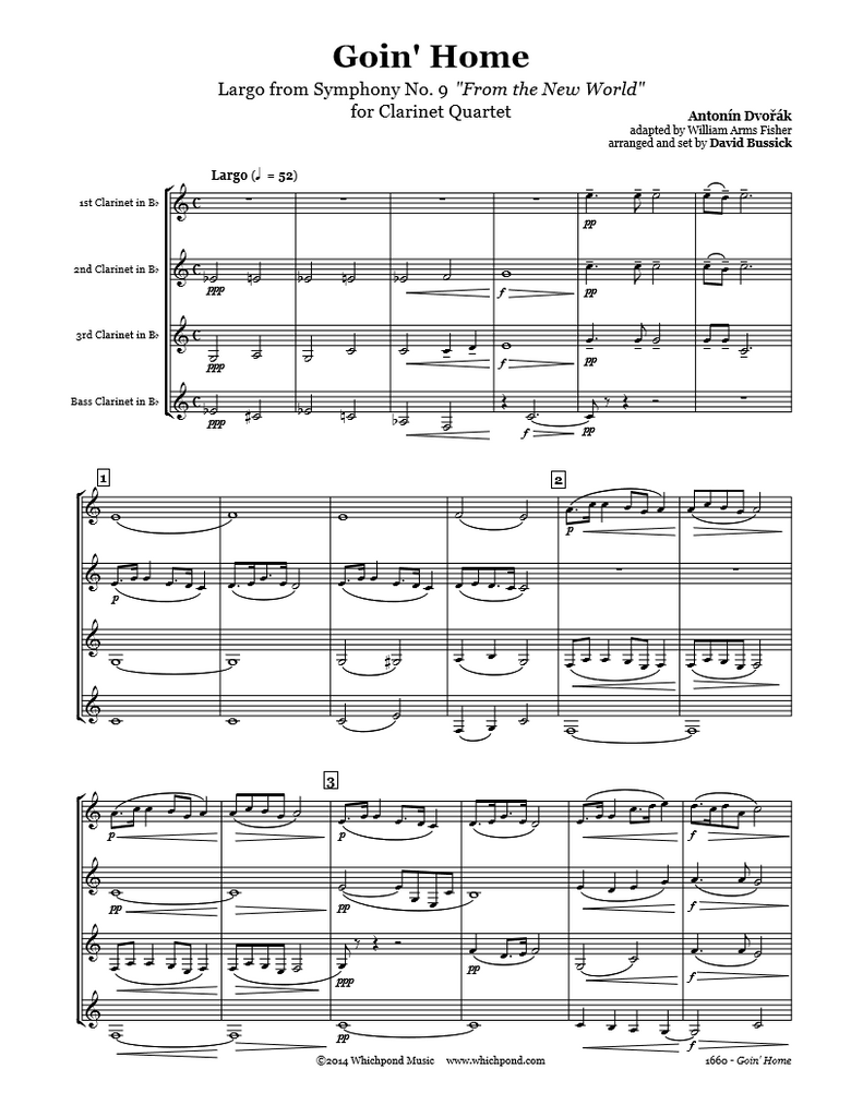 Dvořák Going Home Clarinet Quartet PDF Sheet Music Download – Whichpond ...