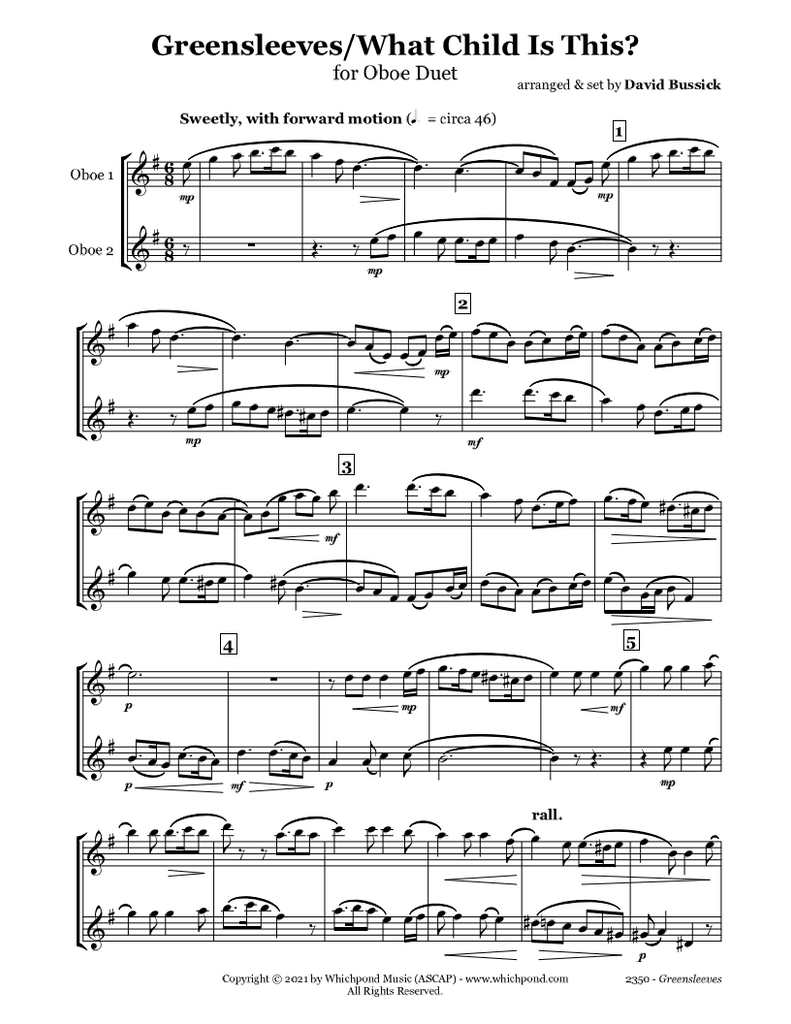 Greensleeves/What Child Is This arranged for Oboe Duet Christmas ...