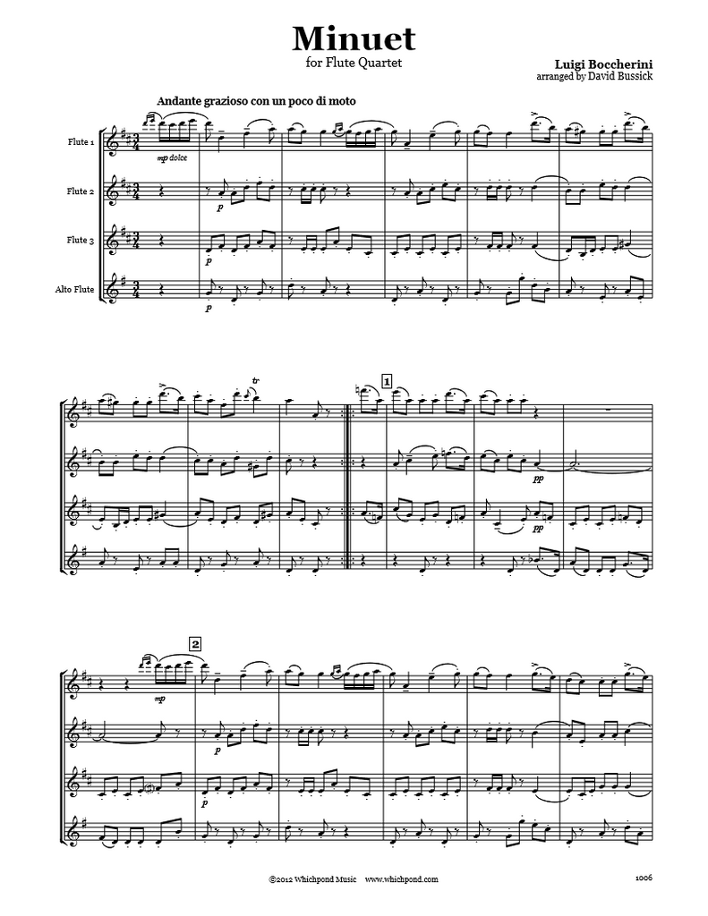 Boccherini Minuet Flute Quartet – Whichpond Music