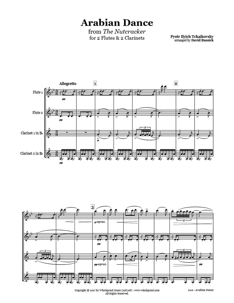 Nutcracker Arabian Dance Flute/Clarinet Quartet – Whichpond Music