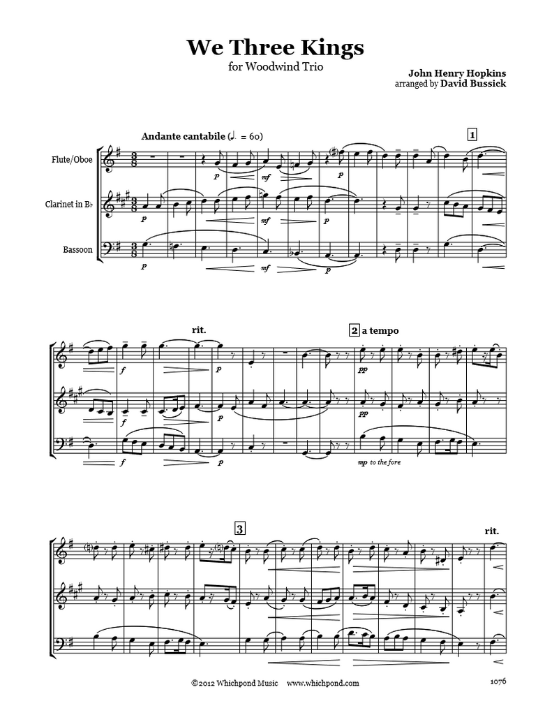 We Three Kings Wind Trio PDF Sheet Music Download – Whichpond Music